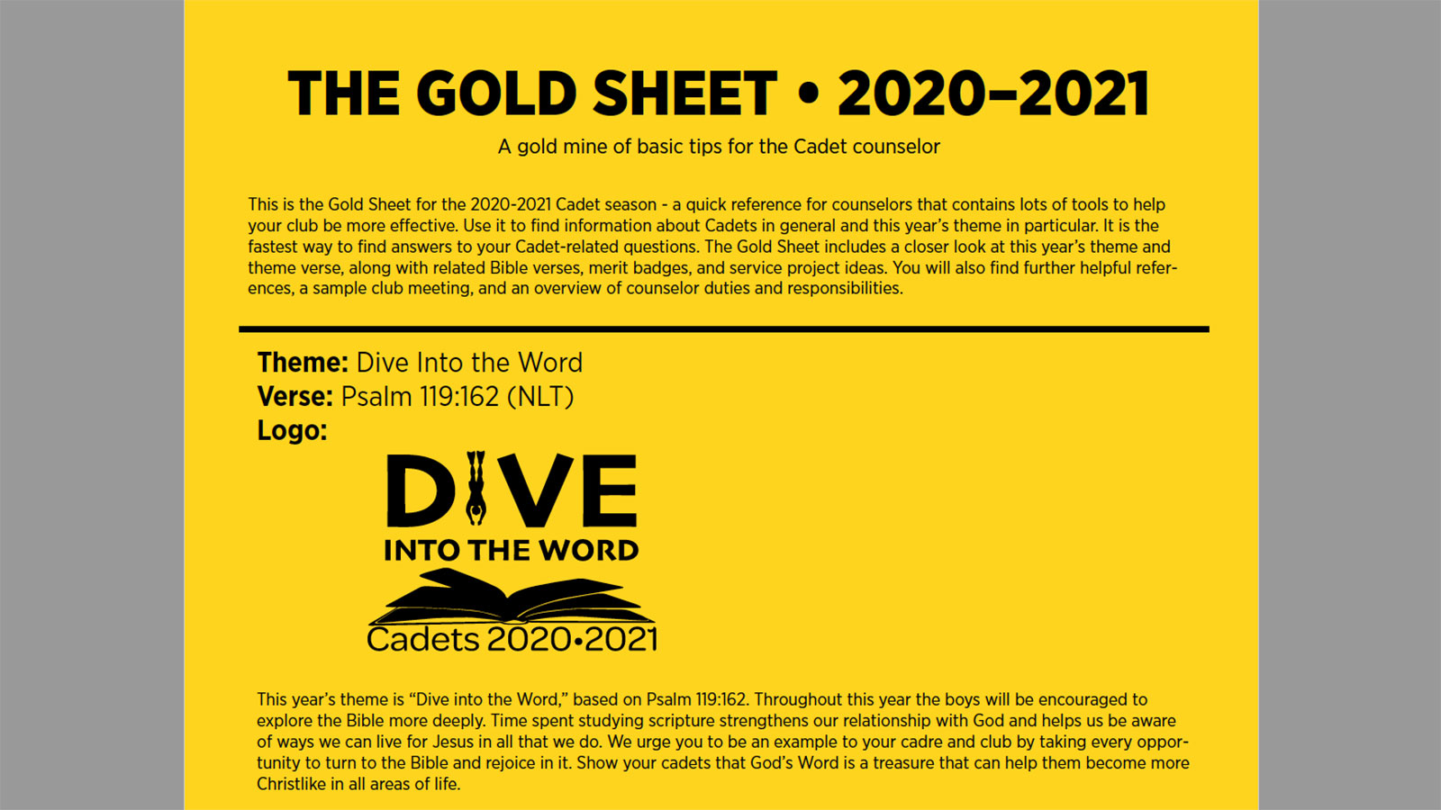 About the Gold Sheet - Cadets